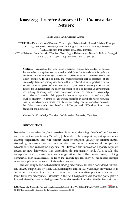 (PDF) Knowledge Transfer Assessment in a Co-innovation Network