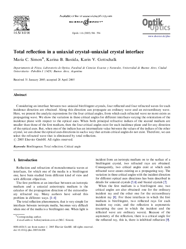 (PDF) Total Reflection at Uniaxial Crystal Interfaces