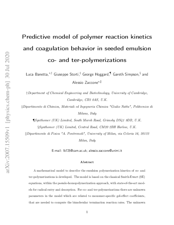 (PDF) Predictive model of polymer reaction kinetics and coagulation ...