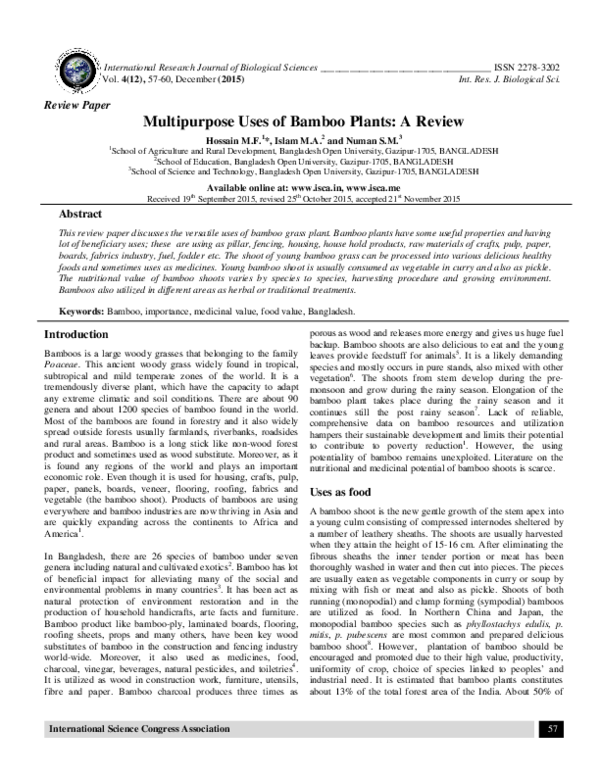 (PDF) Multipurpose Uses of Bamboo Plants: A Review