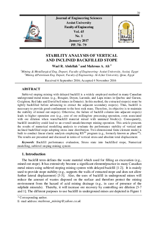 (PDF) Stability Analysis of Vertical and Inclined Backfilled Stope
