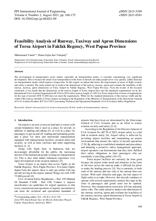 (PDF) Feasibility Analysis of Runway, Taxiway and Apron Dimensions of ...