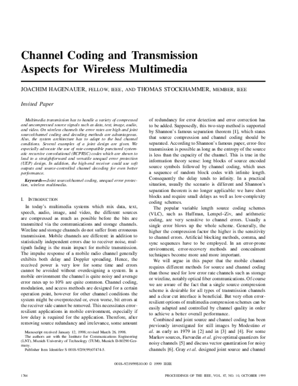 (PDF) Channel coding and transmission aspects for wireless multimedia