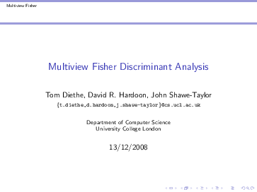 (PDF) Multiview Fisher Discriminant Analysis