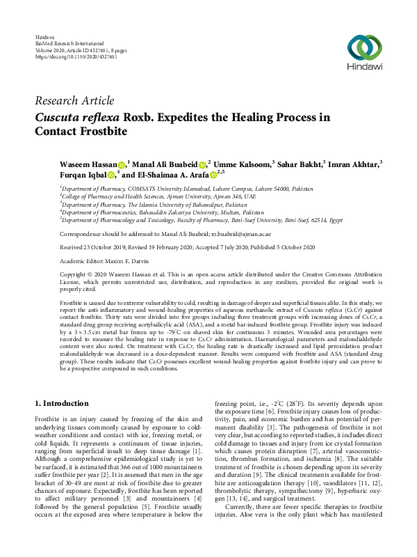 (PDF) Cuscuta reflexa Roxb. Expedites the Healing Process in Contact ...