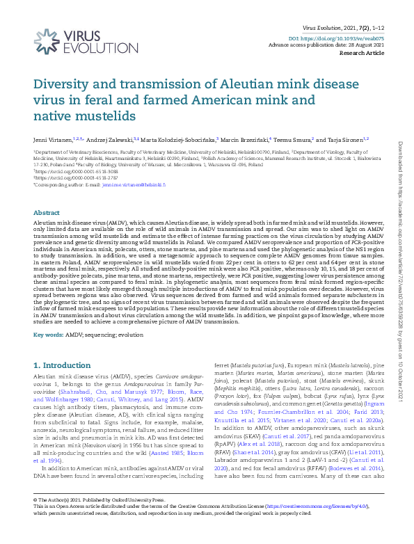 (PDF) Diversity and transmission of Aleutian mink disease virus in ...