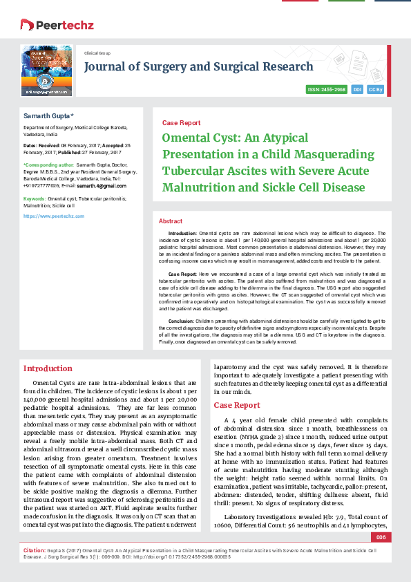 (PDF) Omental Cyst: An Atypical Presentation in a Child Masquerading ...
