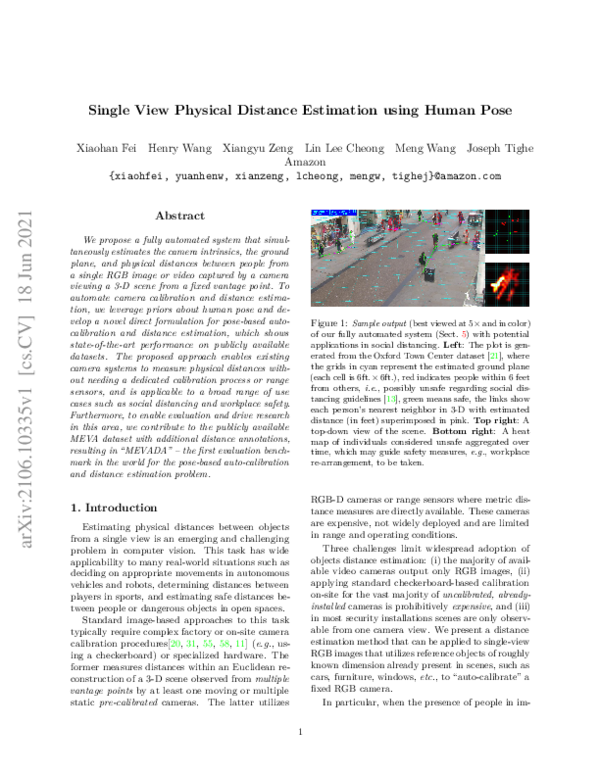 (PDF) Single View Physical Distance Estimation using Human Pose