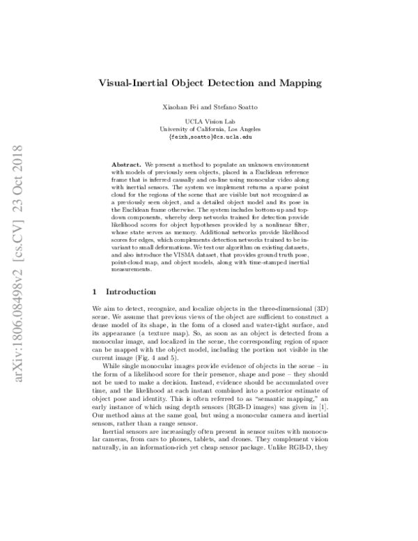 (PDF) Visual-Inertial Object Detection and Mapping