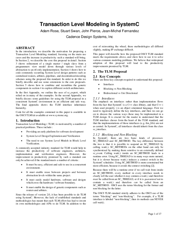 Transaction Level Modeling In Systemc