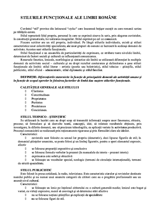 (PDF) STILURILE FUNCŢIONALE ALE LIMBII ROMÂNE STILURILE FUNCŢIONALE ALE LIMBII ROMÂNE