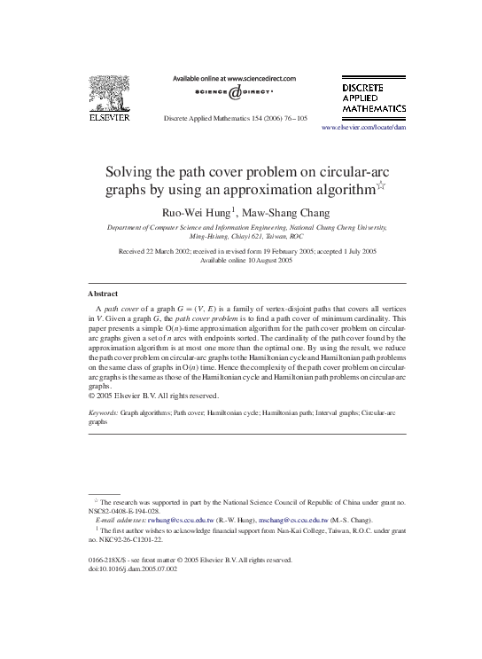 Pdf Solving The Path Cover Problem On Circular Arc Graphs By Using An Approximation Algorithm