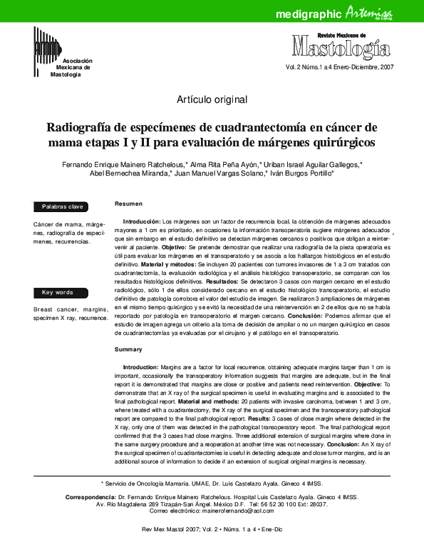 (PDF) Radiografía de especímenes de cuadrantectomía en cáncer de mama ...