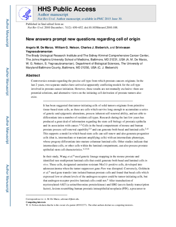 (PDF) Prostate cancer: New answers prompt new questions regarding cell ...