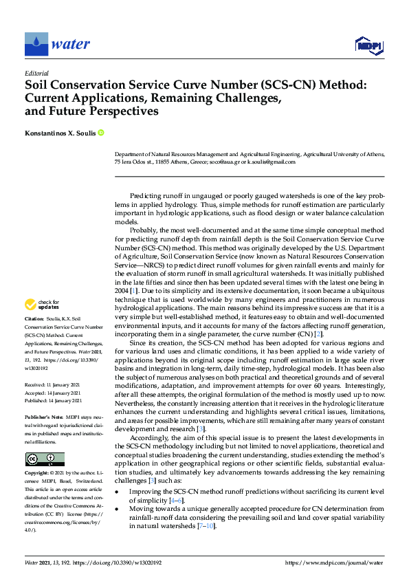 (PDF) Soil Conservation Service Curve Number (SCS-CN) Method: Current ...