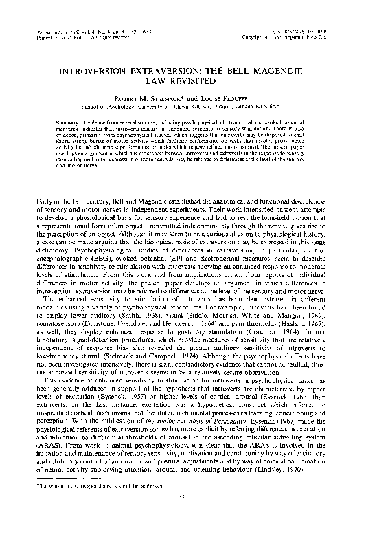 (PDF) Introversion-extraversion: the Bell-Magendie law revisited