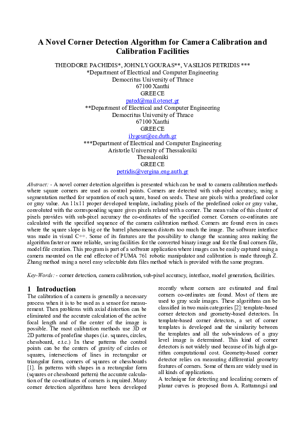 Pdf A Novel Corner Detection Algorithm For Camera Calibration And Calibration