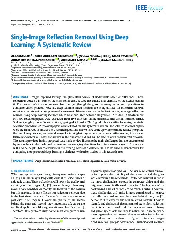 (PDF) Single-Image Reflection Removal Using Deep Learning: A Systematic Review