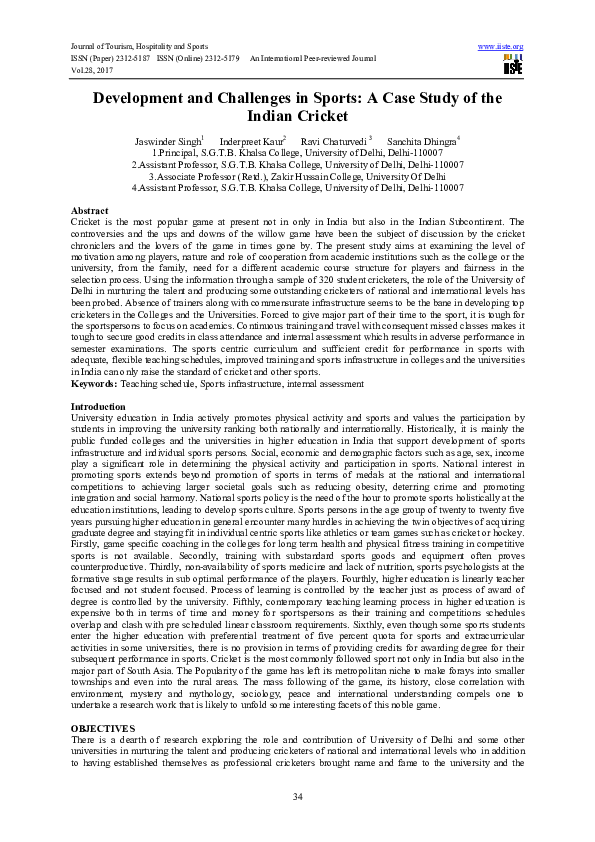 (PDF) The Development and Challenges in Sports: A Case Study of the ...