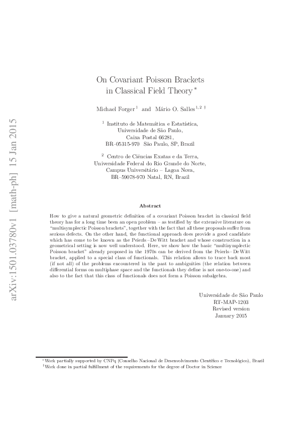 (PDF) On covariant Poisson brackets in classical field theory