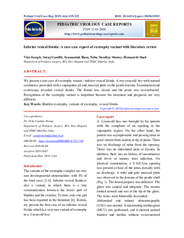 (PDF) Inferior vesical fistula: A rare case report of exstrophy variant ...