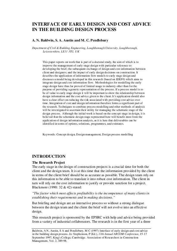 (PDF) Interface of Early Design and Cost Advice in the Building Design ...