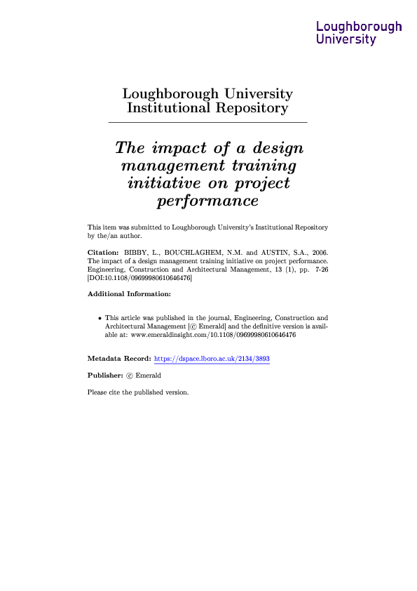 (PDF) The impact of a design management training initiative on project ...