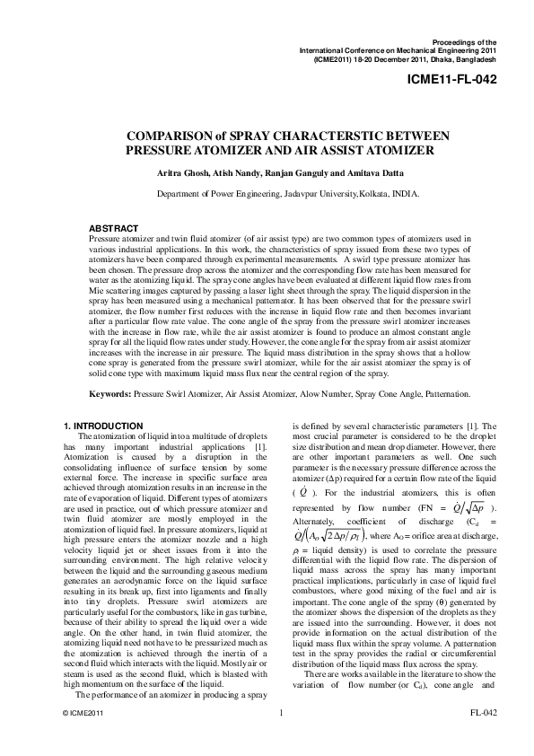 (PDF) COMPARISON of SPRAY CHARACTERSTIC BETWEEN PRESSURE ATOMIZER AND ...