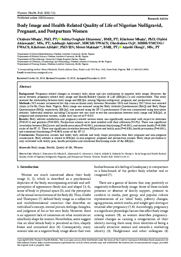 (PDF) Body Image and Health-Related Quality of Life of Nigerian ...