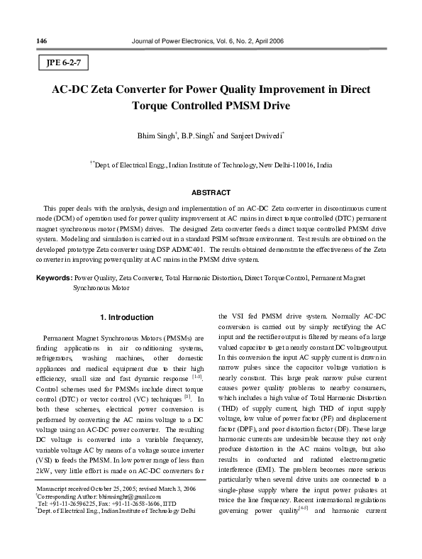 (PDF) AC-DC Zeta Converter for Power Quality Improvement in Direct Torque Controlled PMSM Drive