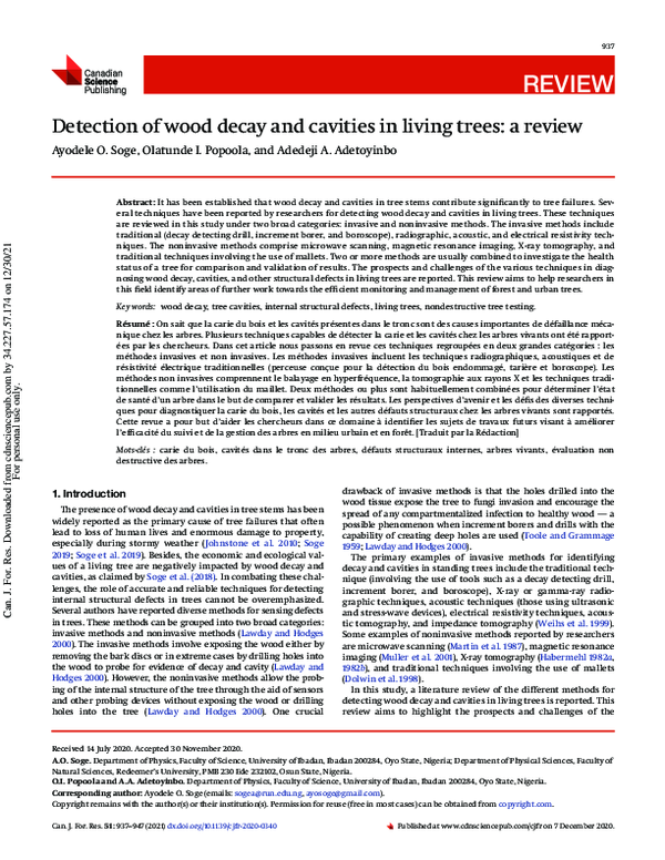 (PDF) Detection of wood decay and cavities in living trees: a review