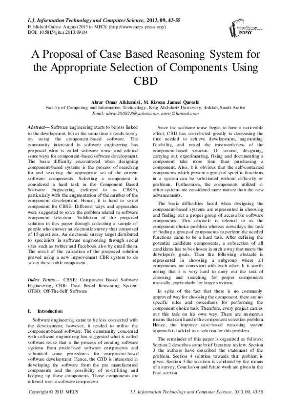 (PDF) A Proposal of Case Based Reasoning System for the Appropriate ...