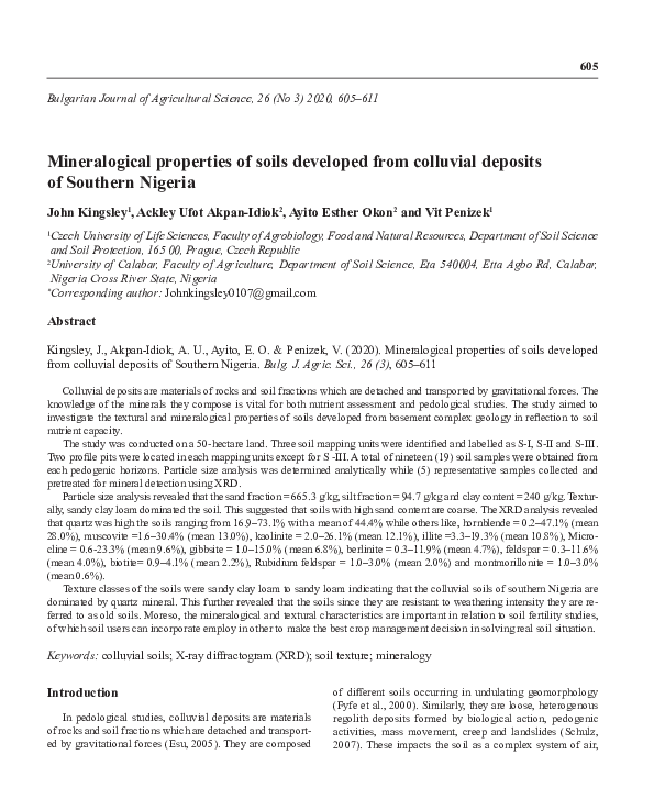 (PDF) Mineralogical properties of soils developed from colluvial deposits of southern Nigeria