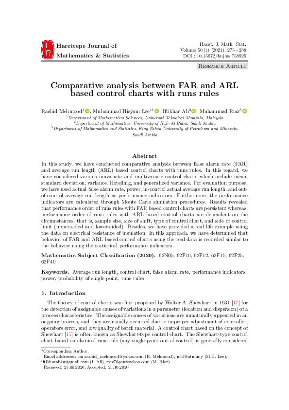 (PDF) Comparative analysis between FAR and ARLbased control charts with ...