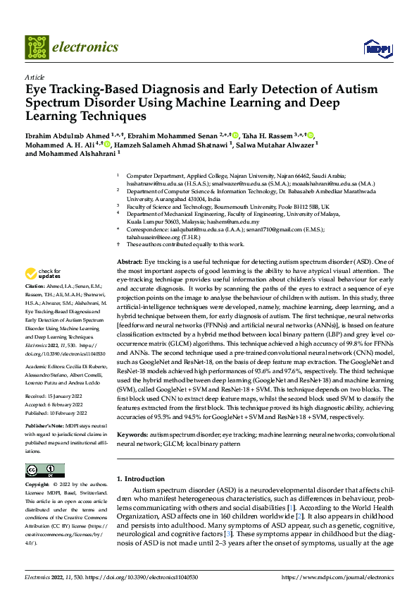 (PDF) Eye Tracking-Based Diagnosis and Early Detection of Autism Spectrum Disorder Using Machine ...
