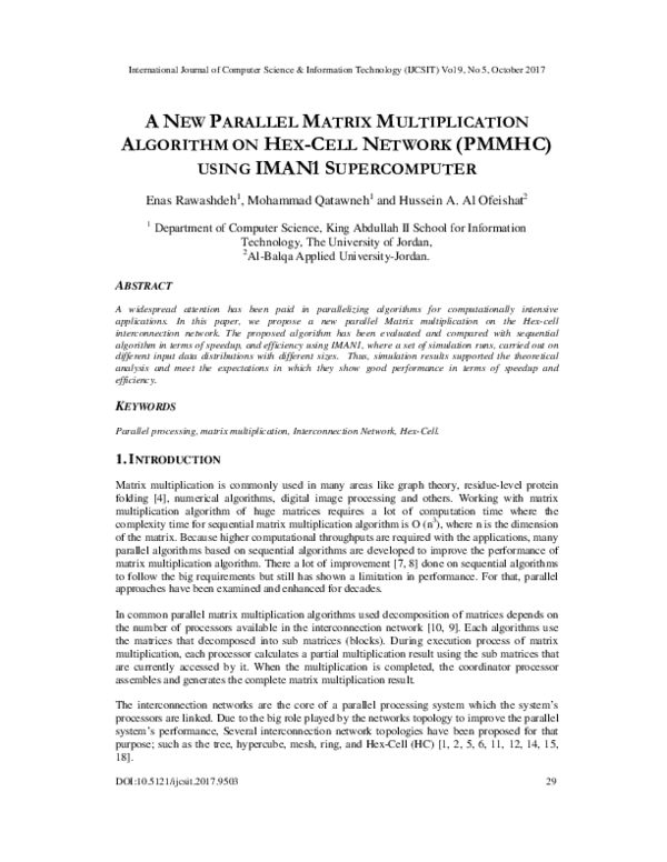 (PDF) A New Parallel Matrix Multiplication Algorithm on Hex-Cell Network (PMMHC) Using IMAN1 ...