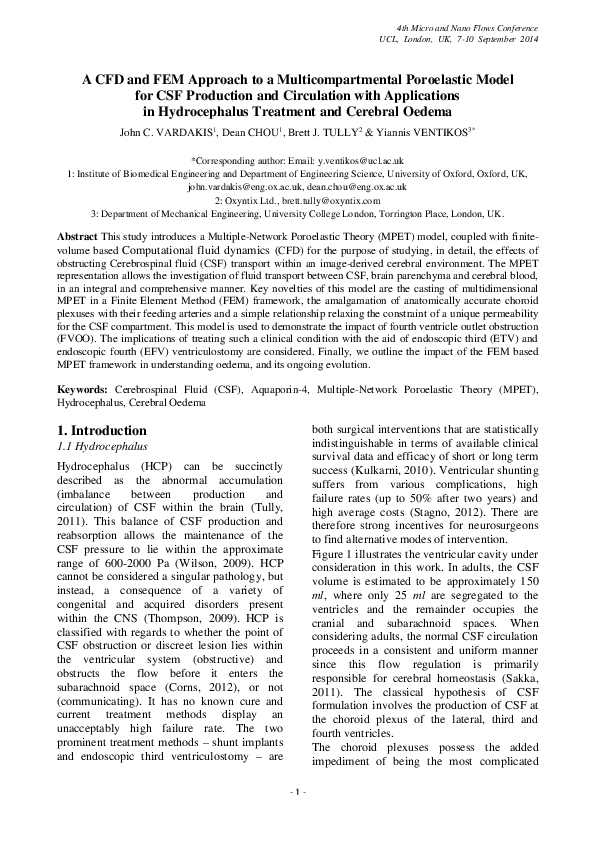 (PDF) A CFD and FEM Approach to a Multicompartmental Poroelastic Model for CSF Production and ...