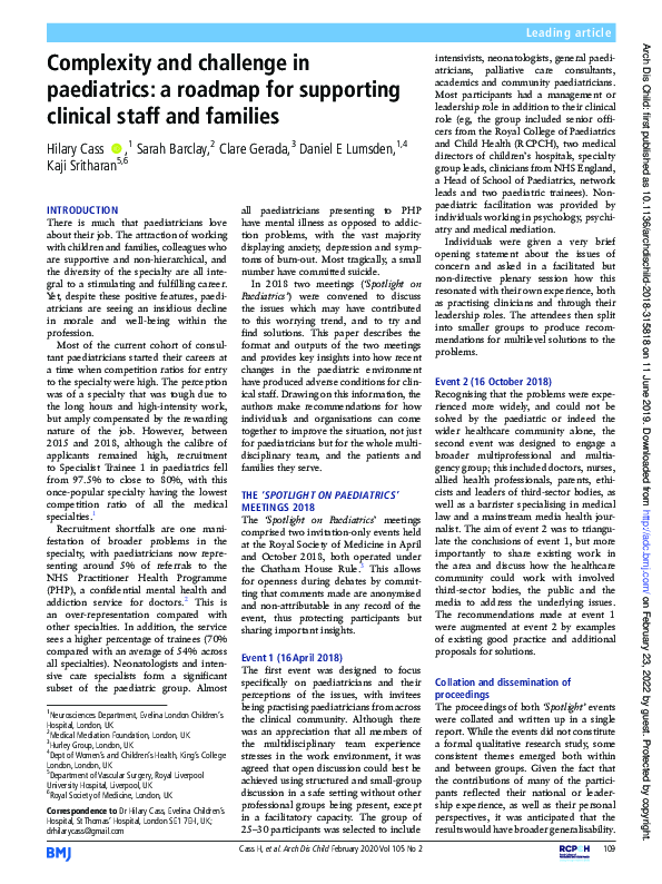 (PDF) Complexity and challenge in paediatrics: a roadmap for supporting ...