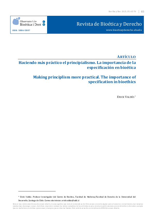 (PDF) Haciendo más práctico el principialismo. La importancia de la ...