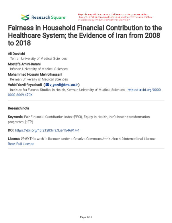 (PDF) Fairness in Household Financial Contribution to the Healthcare ...