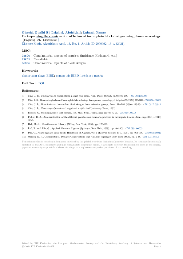 (PDF) On Improving the Construction of Balanced Incomplete Block ...