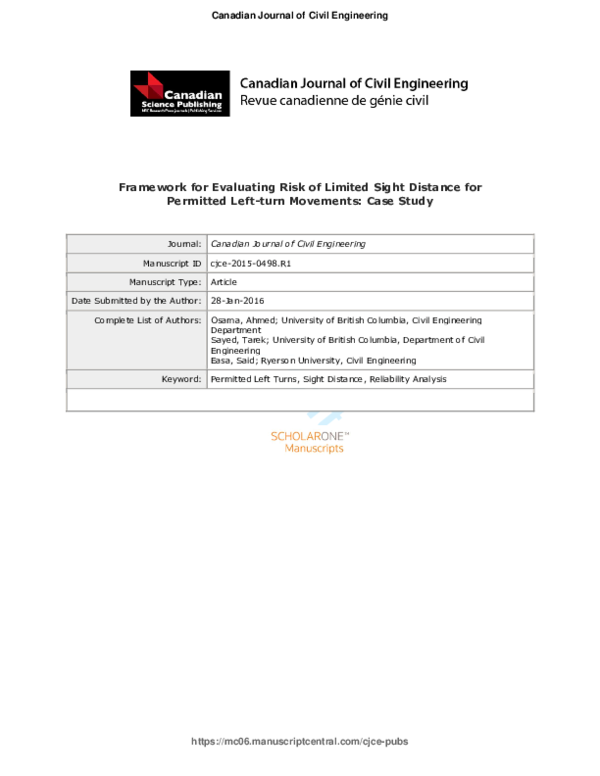 (PDF) Framework for Evaluating Risk of Limited Sight Distance for ...