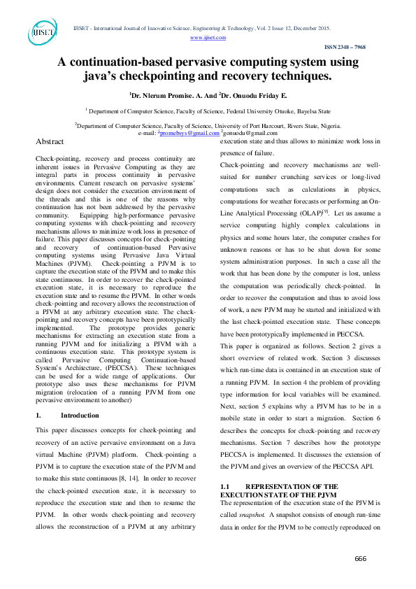 (PDF) A continuation-based pervasive computing system using java's checkpointing and recovery ...