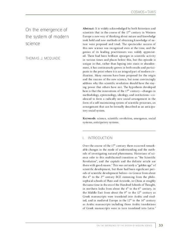 (PDF) On the emergence of the system of modern science