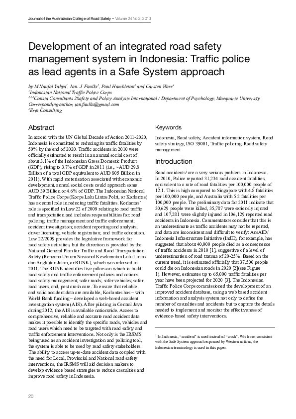 (PDF) Development of an integrated road safety management system in ...