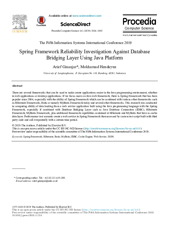 Pdf Spring Framework Reliability Investigation Against Database Bridging Layer Using Java Platform