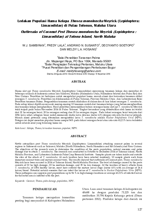 (PDF) Ledakan Populasi Hama Kelapa Thosea monoloncha Meyrick ...
