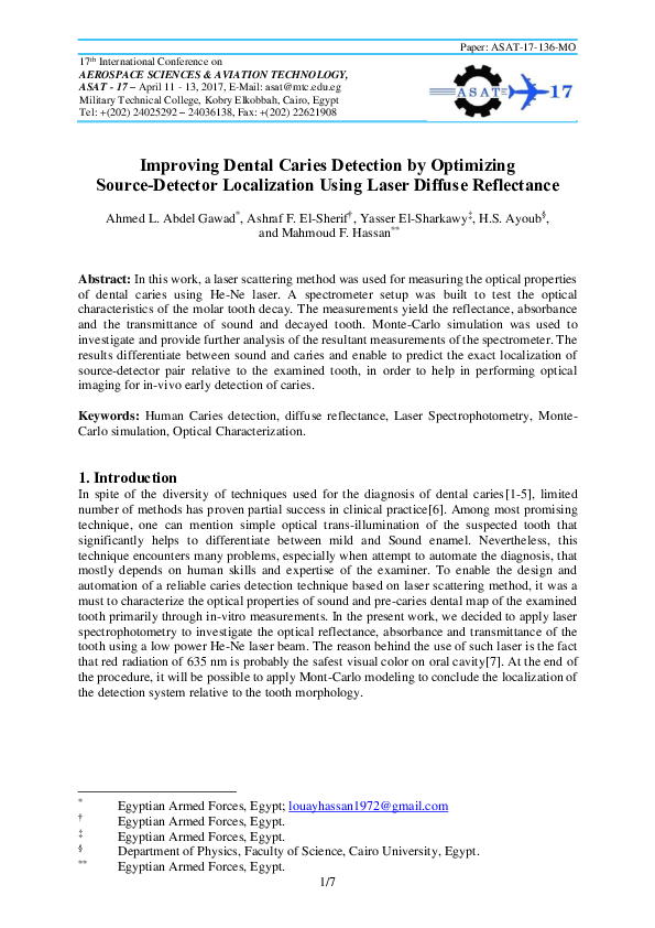 Pdf Improving Dental Caries Detection By Optimizing Source Detector Localization Using Laser