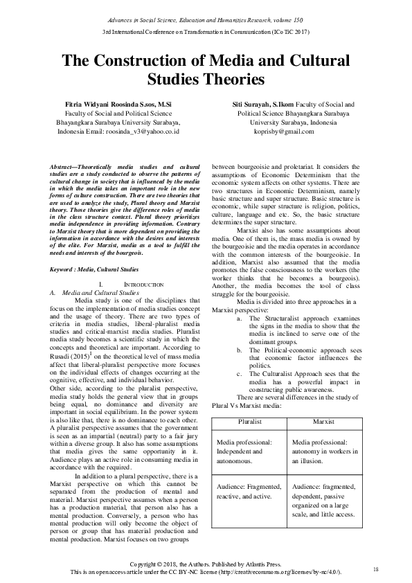 (PDF) The Construction of Media and Cultural Studies Theories | siti ...