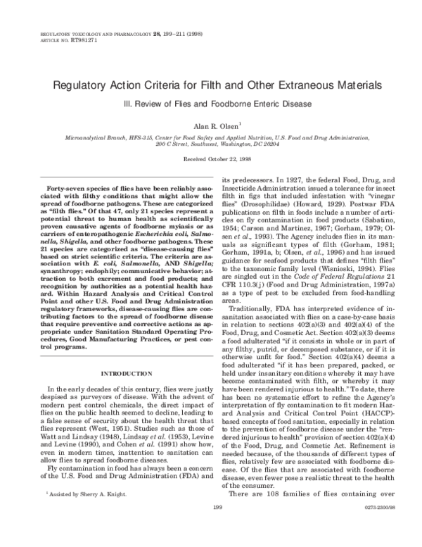 (PDF) Regulatory Action Criteria for Filth and Other Extraneous Materials